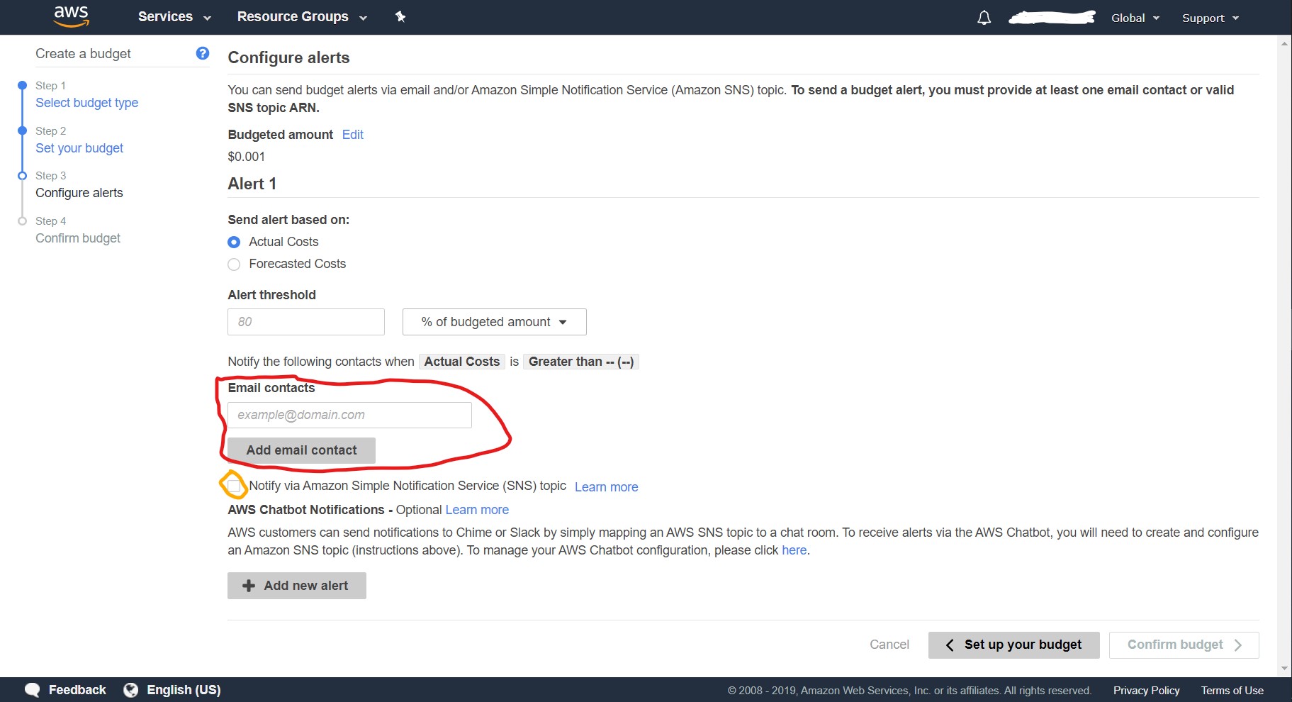 AWS Budget Alert Setup email And Sms 